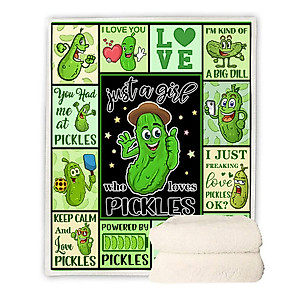 TRIKPTEY Pickle Blanket, Pickles Gifts for Kids, Pickle Blanket for Pickles Lover, Just A Girl Who Loves Pickles Throw Blankets, Funny Pickle Gifts Blanket for for Living Room Bed Sofa Couch 60”x50”