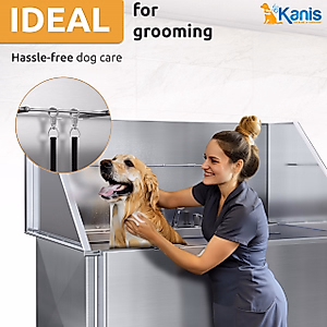 KANIS Professional Stainless Steel Dog Bathing Station - Dog Grooming Tub w/Ramp, Storage Drawer, Floor Grate & Faucet/Dog Bathtub for Large, Medium & Small Pets (50", Left RAMP - 1 Drawer)