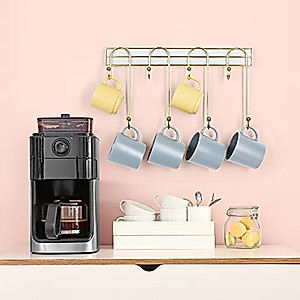 J JACKCUBE DESIGN Wall Mounted Coffee Mug Cup Holder Gold Metal Rack for Home, Kitchen Tea Cup Display Storage Organizer with 8 Hooks - MK738A
