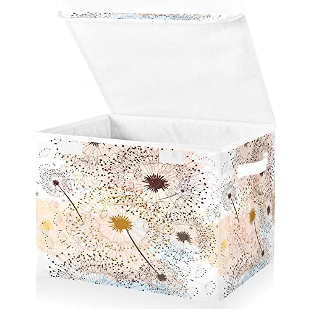 Caikeny Floral Dandelions Storage Basket Storage Bin Box with Lids and Handle Large Collapsible Storage Cube Box for Shelves Bedroom Closet Office 16.5x12.6x11.8 In