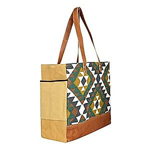 KPL Sel De Mer Upcycled Canvas and leather Hand Bag Cowhide Tote Bag shopping bag carry on leather bag