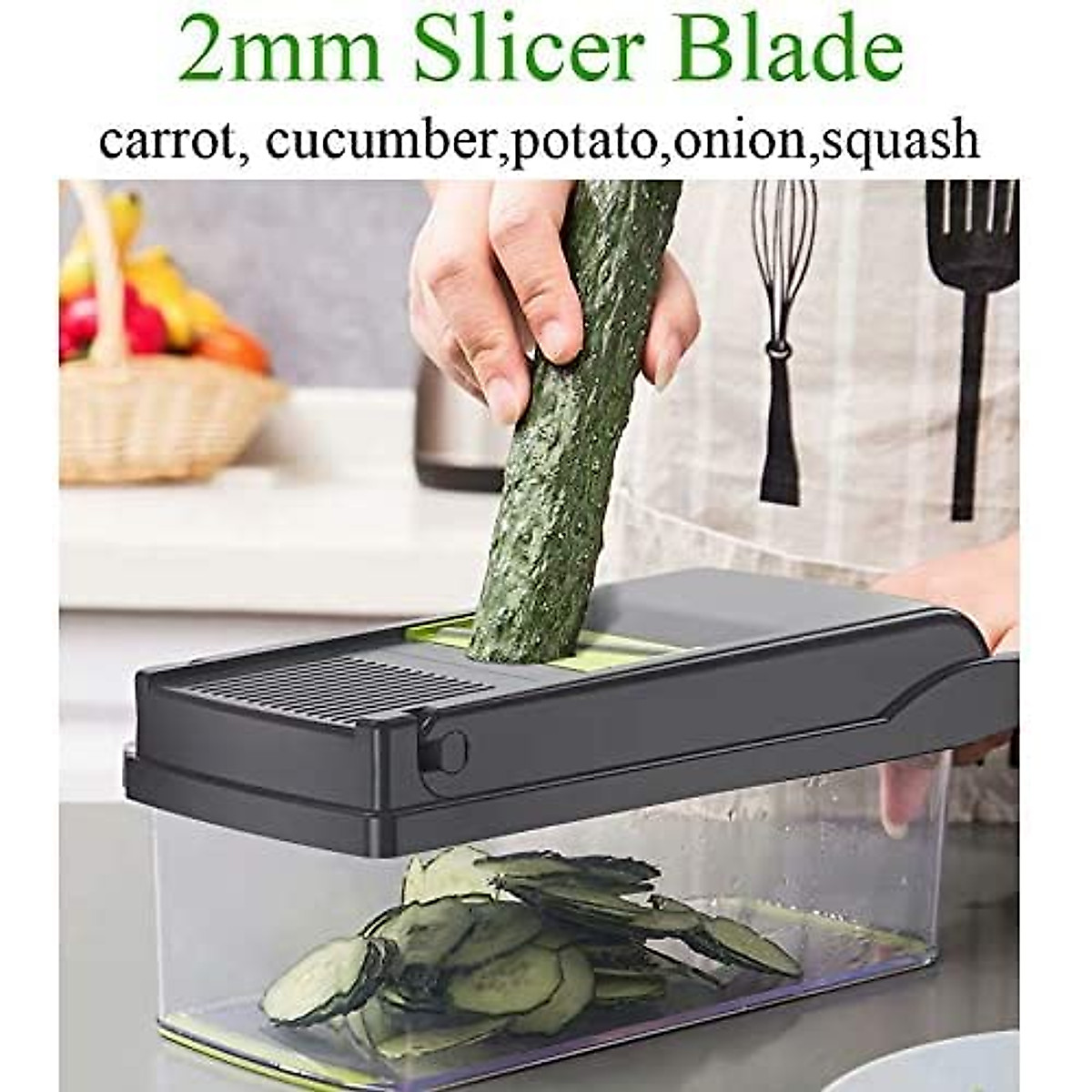 Alrens Vegetable Chopper Mandoline Slicer Cutter and Grater 11 in 1 Vegetable Slicer Potato Onion Veggie Chopper Dicer with Container Gray