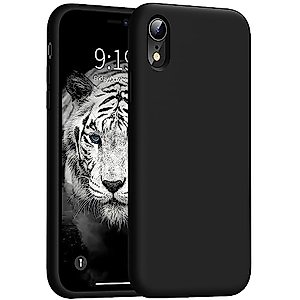 OuXul iPhone XR Case, Full Covered Shockproof Phone Case Flexible Liquid Silicone Gel Rubber Cover, Slim Fit Protective Phone Case 6.1 inch with Soft Anti-Scratch Microfiber Lining(Black)