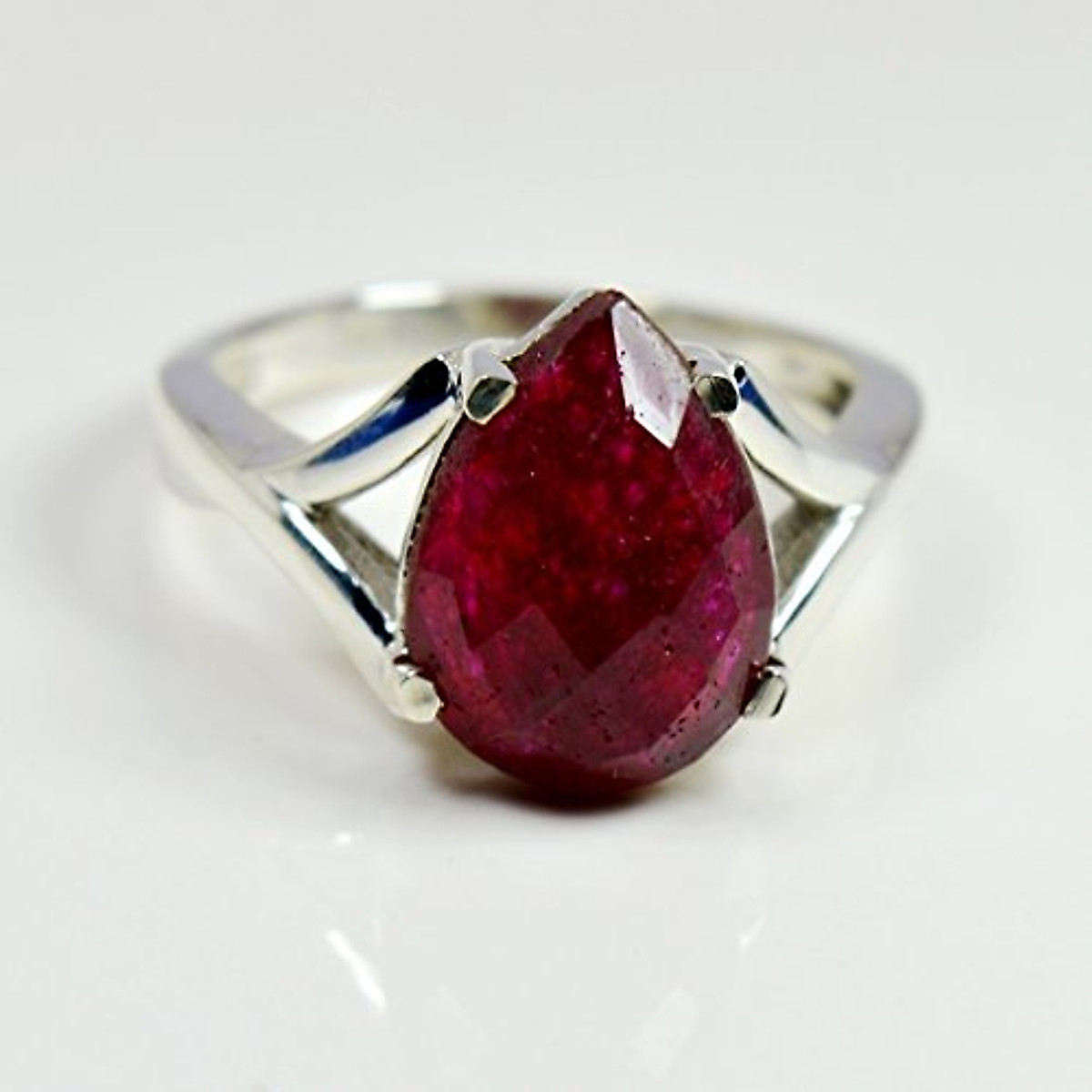 55Carat Real Indian Ruby Sterling Silver Ring for Women Pear Birthstone Handmade Size 5,6,7,8,9,10,11,12