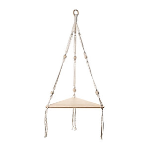 Generic Macrame Hanging Shelf Shelf Rustic White Handmade Corner Rope Shelf for, 32.5cmx23.5cmx75cm, Beige