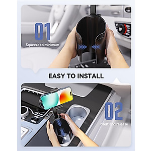 Miyamicro Cup Holder Phone Mount, Eco-Friendly Easy Install 2-in-1 Rotatable Car Phone Holders Cell Expander for 4-7" iPhone/Android/Truck,Perfectly Fit 3-4.3" Round & Rectangle Cup Holder (Black)