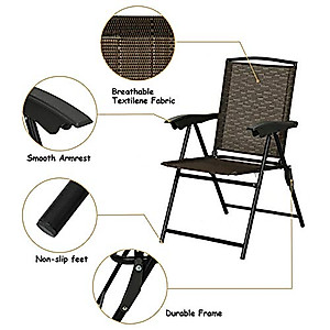 Goplus Folding Sling Chairs Sets of 2, Portable Chairs for Patio Garden Pool Outdoor & Indoor w/Armrests & Adjustable Back
