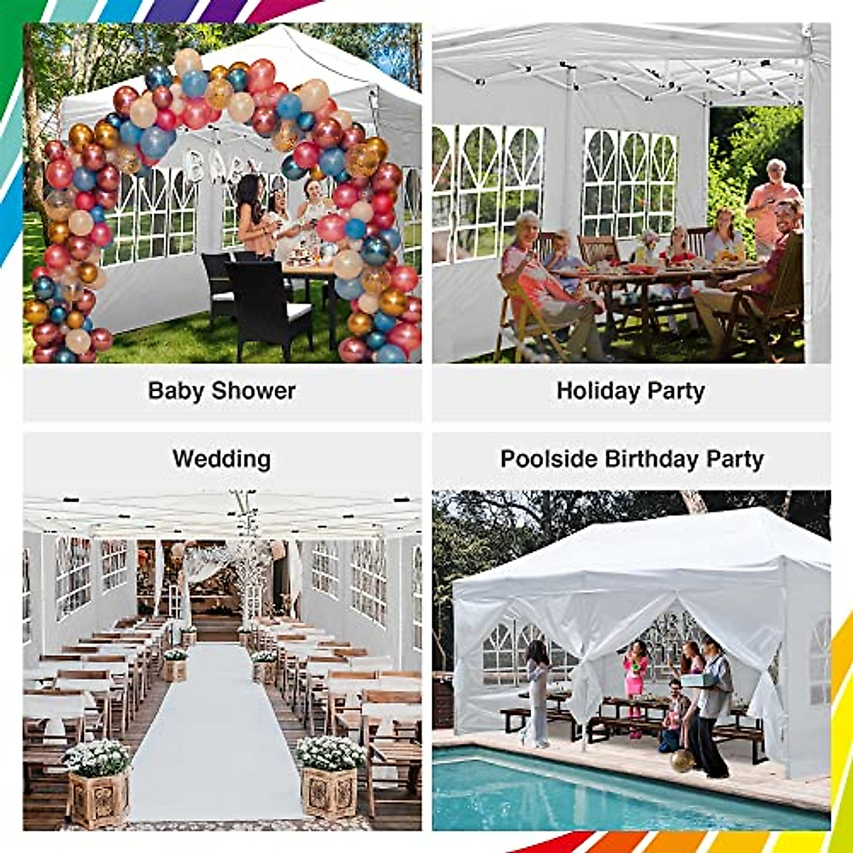 Instahibit 10x20FT 95LB Heavy Duty Outdoor Pop Up Canopy Enclosed Wedding Backyard Party Event Tent White with Sidewall