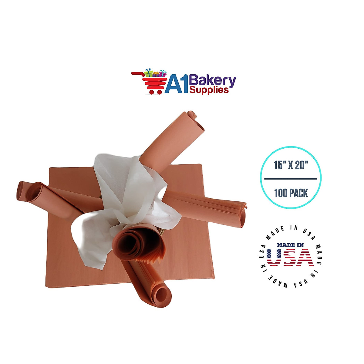 A1 Bakery Supplies Terra Cotta Gift Wrap Tissue Paper 15 Inch X 20 Inch - 100 Sheets Premium Quality Gift Wrap Paper Made in USA