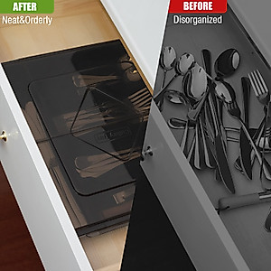Goehiaul Silverware Organizer with Lid Silverware Tray for Drawer Countertop Utensil Organizer Cutlery Tray with Snap-on Lid