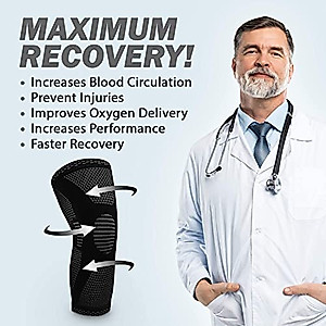 POWERLIX Knee Compression Sleeve (Pair) - Best Knee Brace for Knee Pain for Men & Women – Knee Support for Running, Basketball, Volleyball, Weightlifting, Gym, Workout, Sports L (BLCK) (2P)