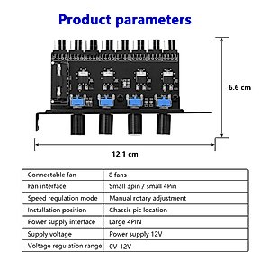 SinLoon 4 Knob Cooling Fan Speed Controller PC 8 Channels Fan Hub for CPU Case HDD VGA PWM Fan PCI Bracket 12V Fan Control- 4Pin Interface Power Supply ( 4 Pin 4Knob )