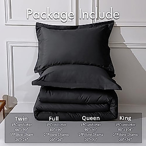 MUXHOMO Queen Comforter Set, Black Comforter for Queen Size Bed, Soft Warm Bedding Set 3 Pieces for All Seasons, 1 Comforter (88"x88") and 2 Pillow Shams (20"x30")
