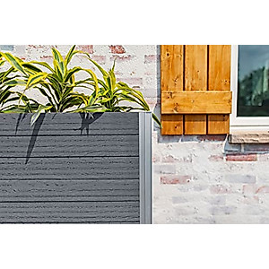 Vita Urbana 16 inch x 56 inch x 33 inch Embossed Vinyl Large Parklette Planter, Slate Grey, Gray, PVC, Woodgrain, BPA and Pthalate Free, VT17613