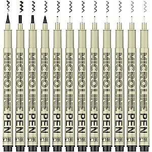 Micro-Pen Fineliner Ink Pens, 12 Pack Black Micro Fine Point Drawing Pens Waterproof Archival Ink Multiliner Pens for Artist Illustration, Sketching, Technical Drawing, Anime, Manga, Scrapbooking