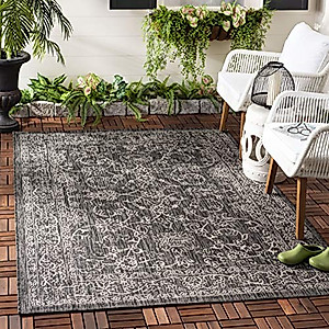 SAFAVIEH Courtyard Collection Area Rug - 4' Square, Black & Ivory, Non-Shedding & Easy Care, Indoor/Outdoor & Washable-Ideal for Patio, Backyard, Mudroom (CY8680-36621)