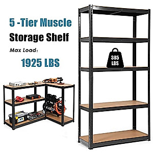5-Tier Heavy Duty Metal Shelving, 66" x 30" x 12" Racking Storage Unit with Adjustable Shelves, 385LB Capacity Per Shelf, Garage Storage Shelving Units, Boltless Shelving Unit for Free Combination