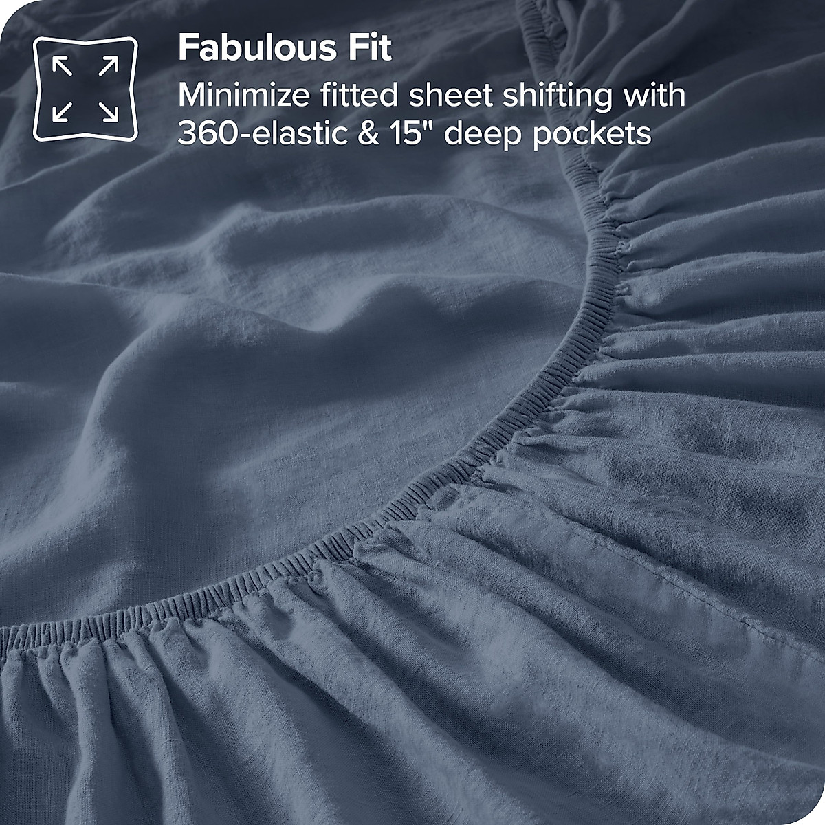 Bare Home Queen Sheet Set - Luxury 100% Linen Bed Sheets - Deep Pockets - Easy Fit - 4 Piece Set - Bedding Sheets & Pillowcases (Queen, Indigo)