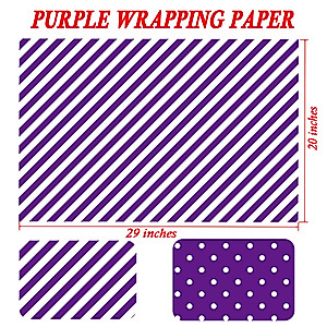 SaringSwoon Purple Wrapping Paper - Gift Wrap With Stripes and Polka Dot Design for Christmas, Birthday, Baby Shower, Wedding, Holiday - 20×29 Inches, 6 Folded Sheets