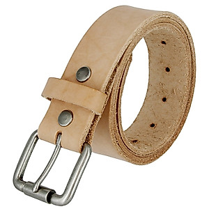 Natural Finish Full Grain Leather Belt with Roller Buckle 1 1/2" (Natural,36)