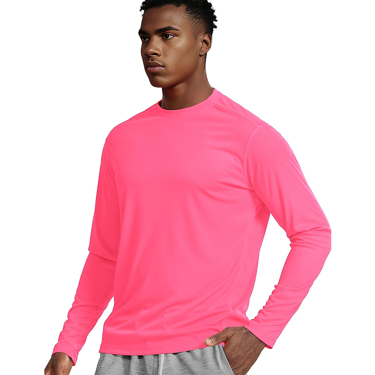 Running Shirts for Men Long Sleeve(Neon Pink,L)