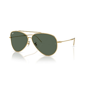 Ray-Ban RBR0101S Aviator Reverse Sunglasses, Gold/Dark Green, 62 mm
