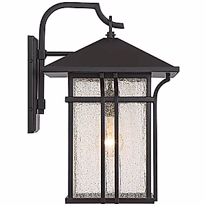 John Timberland Syon Mission Outdoor Wall Light Fixture Painted Bronze 16 1/2" Seeded Clear Glass Lantern Decor for Exterior House Porch Patio Outside Deck Garage Yard Front Door Garden Home
