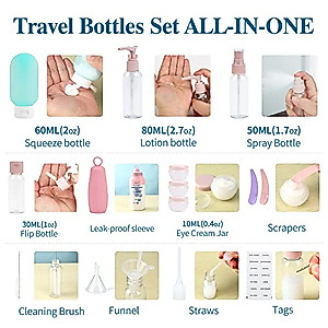 CCTIVED Travel Size Bottles for Toiletries, 19 Pack TSA Approved Travel Bottles for Women, Leak Proof Refillable Travel Containers Toiletery Kit for Shampoo Conditioner Lotion