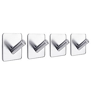 Bathroom Hook Key Rack Stainless Steel Towel Hook 3M Self Adhesive Wall Hook for Kitchen, Bathroom, Bedroom, 4 Packs (Slanted)