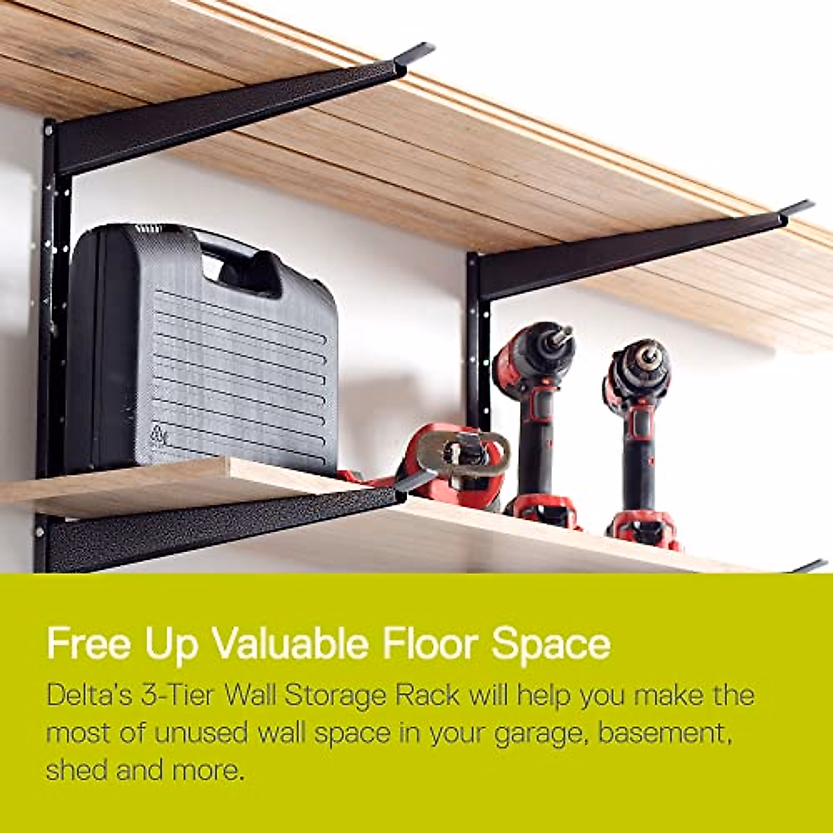 Heavy Duty Wood and Lumber Storage Rack, Holds Up to 480 lbs - Easy to Install Mounted Rack with Steel Construction for Indoor & Outdoor Storage Solution for Garage, Basement & Pantry by Delta Cycle