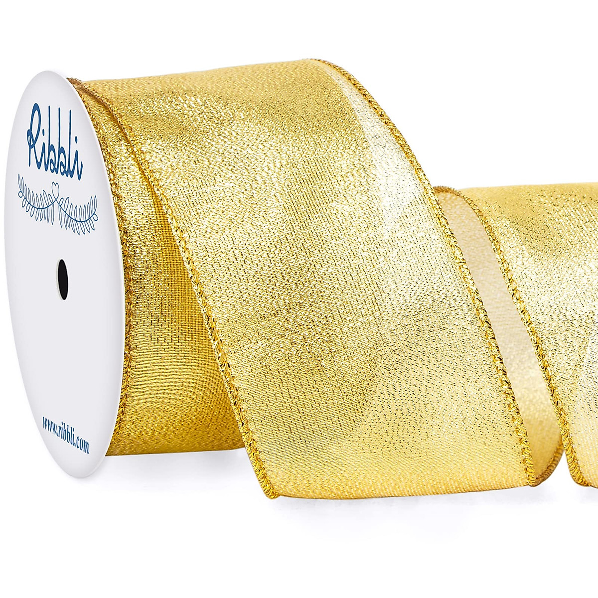 Ribbli Metallic Gold Wired Ribbon,2-1/2 Inch x Continuous 10 Yard, Deluxe Gold Glitter Ribbon with Gold Edge,Christmas Ribbon for Crafts,Wreaths,Big Bow,Gift Wrapping, Christmas Tree Decoration