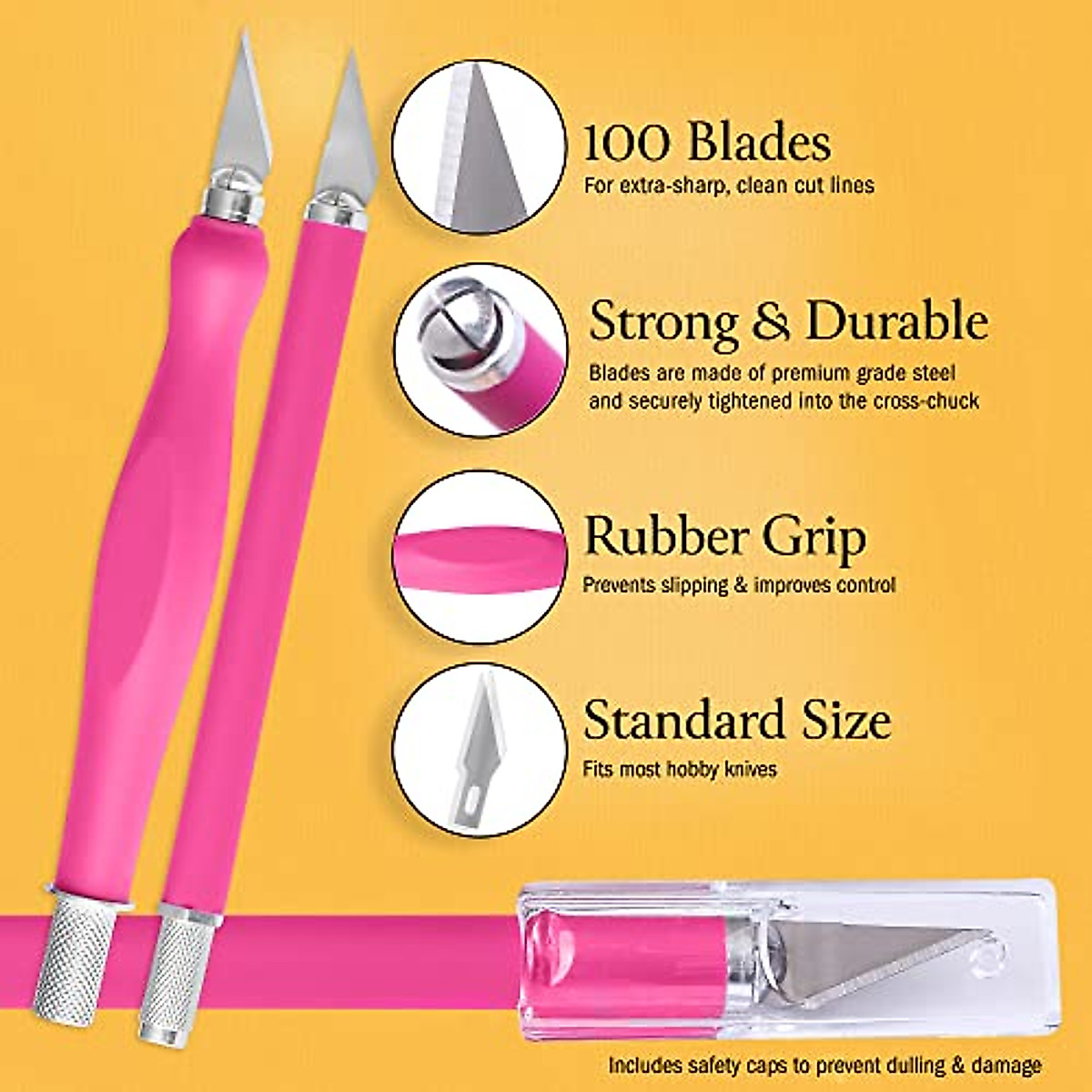 WA Portman Pink Precision Knife Set - 2 Pink Comfort Grip Precision Knives & 100 Carbon Steel Knife Blades - Craft Knife Set with 100 #11 Replacement Hobby Knife Blades - Art Knife & 100 Knife Blades