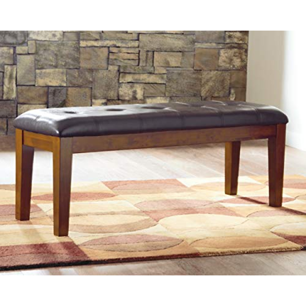 Signature Design by Ashley Ralene Tufted Upholstered Dining Room Bench, Medium Brown
