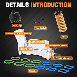 WEILEITE 68310865AB 3.6 Engine Oil Cooler Filter Housing Adapter Compatible With Dodge Journey Charger Challenger Caravan Ram ProMaster Jeep Wrangler Grand Cherokee Chrysler 200 300 2017 2018