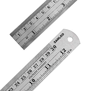 12 Inch Stainless Steel Ruler Metal Ruler Kit with Conversion Table Metric Straight Edge Linear Measurement Ruler 30CM