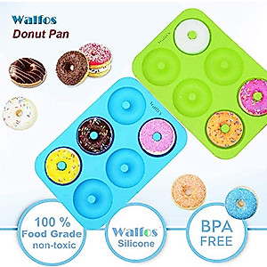 Walfos Silicone Donut Mold - Non-Stick Silicone Doughnut Pan Set, Just Pop Out! Heat Resistant, Make Perfect Donut Cake Biscuit Bagels, BPA FREE and Dishwasher Safe, Set of 2
