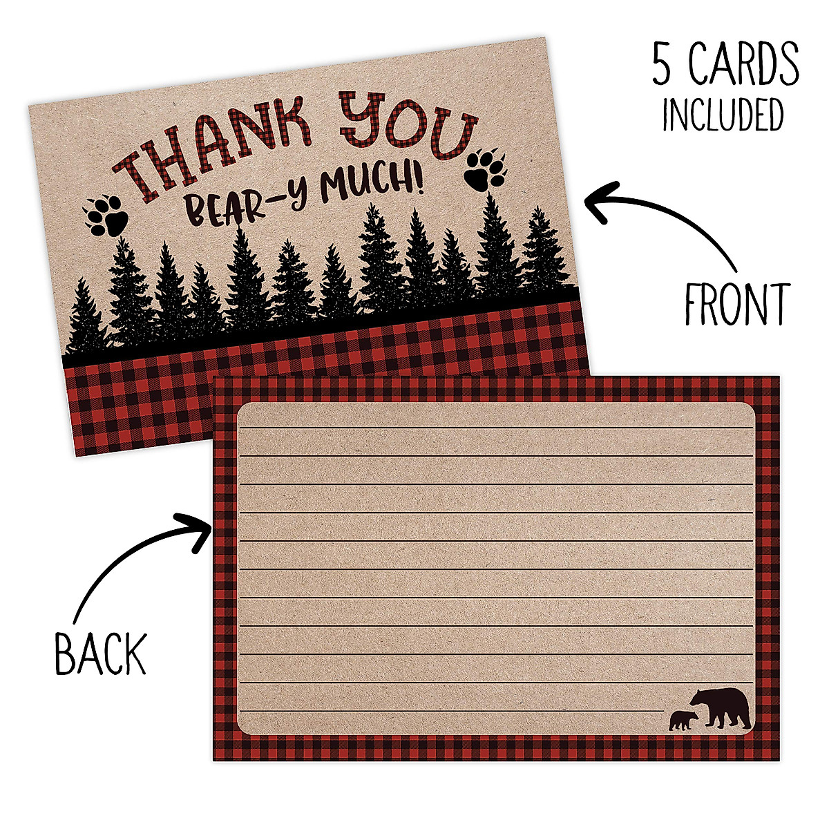 50 Lumberjack Baby Shower Thank You Cards - Boy Baby, Mama Bear Baby Shower Favor, Woodland Baby Shower - 6 Different Designs Included - 25 Blank and 25 Pre-Written Thank You Cards