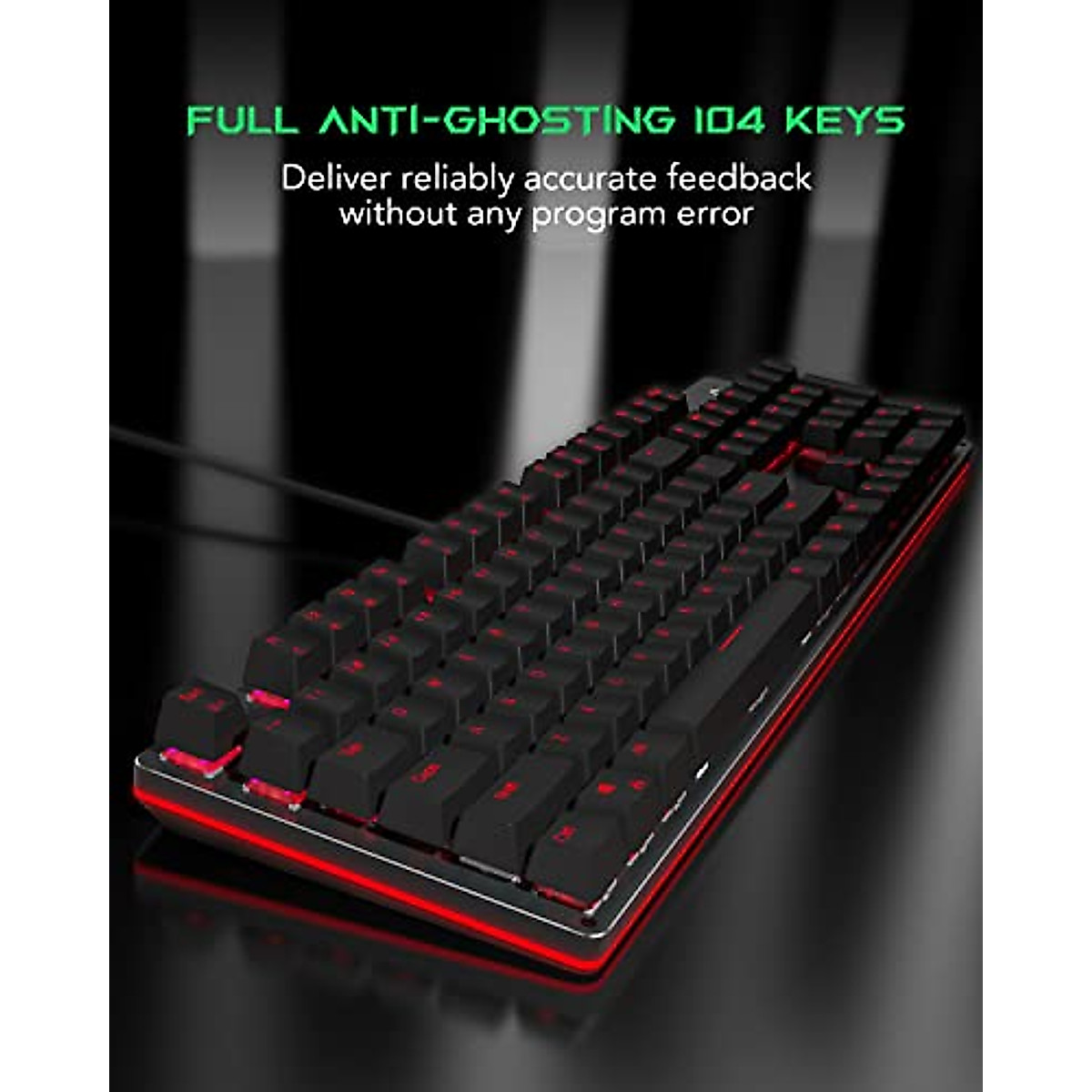 Black Shark Mechanical Gaming Keyboard Full 104-Keys All Metal Panel, LED RGB Backlit USB Wired Keyboard with Green Switch, Quiet Click Sound Mechanical Keyboard for Windows,Desktop,Computer,PC