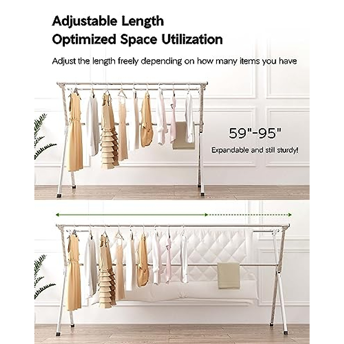Vikaqi Clothes Drying Rack 95 Inches Folding Outdoor Indoor, Drying Rack Clothing Collapsible, Foldable Laundry Drying Rack, Heavy Duty Stainless Steel Clothesline, 20 Hooks 12 Clips