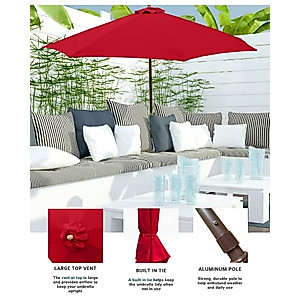 Formosa Covers 7.5 ft Outdoor Patio Umbrella Market Style with Crank & Tilt, Aluminum Anti-Rust Pole with Flexible Fiberglass Ribs - Perfect for Patio, Deck, Small Bistro, and Pool - Red