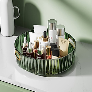 360 °Rotating Lazy Susan Organizer, 9" Large Green Turntable Organizer for Spice Rack, Cabinet, Kitchen Countertop Cupboard, Acrylic Bathroom Counter Organizer for Candle, Lotion Bottle, Cosmetics