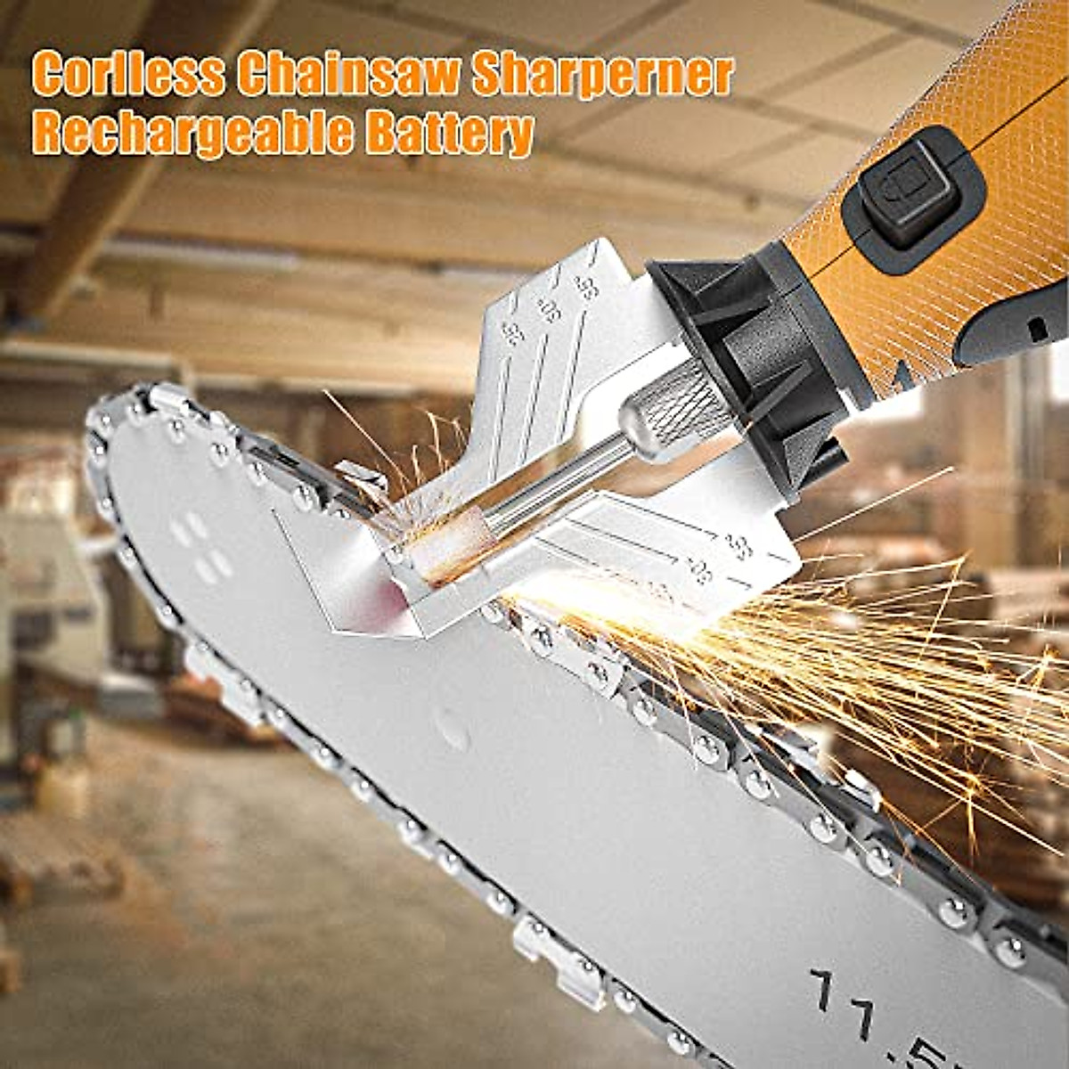 E-SDS Electric Chainsaw Sharpener Kit, Cordless Chain Saw Sharpener Tool 12V Battery Powered with High Speed Diamond Sharpening Wheels Accessories