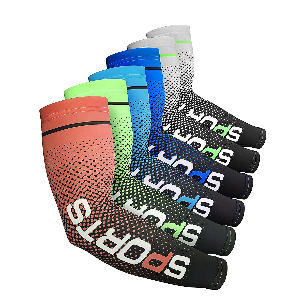 JenPen 6 Pairs UV Sun Protection Arm Sleeves Cooling Sports Sleeve Anti Slip Ice Silk Arm Warmers Arm Covers for Men Women (Cool)