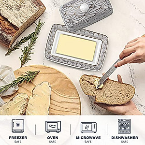 Porcelain Butter Dish With Lid, MEKY Butter Keeper With Handle Cover, Ceramic Butter Holder Container for Storing 1 Western Or Eastern Butter Stick