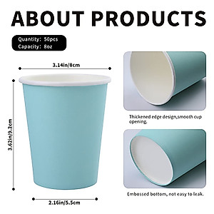 [50 Pack] Paper Cups 8 Oz, Disposable Paper Coffee Cup, Hot or Cold Beverage Drinking Paper Cups, Paper Cups for Party, Picnic, BBQ, Travel, and Event(Light Blue)