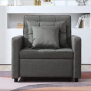 BIGSYY 3-in-1 Chair Bed, Folding Sofa Bed with Adjustable Backrest, Pull Out Sleeper Chair Bed, Multi-Functional Single Armchair,Modern Linen Fabric Chair Bed (Linen Dark Grey)