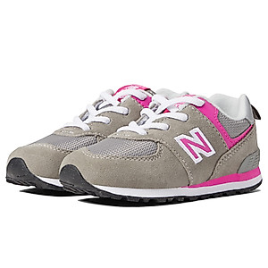 New Balance Baby Girls 574 Core Bungee Sneaker, Grey/Pink, 2 Infant