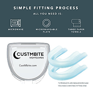 CUSTMBITE Premium Hard Surface Night Guards for Teeth Grinding, 2 Pack with Mouth Guard Case, USA Made, Mouth Guard for Clenching Teeth at Night, Bruxism NightGuard - Customizable Fit Dental Guard