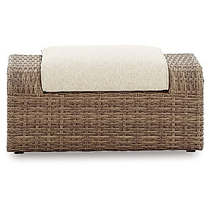 Signature Design by Ashley Sandy Bloom Casual Outdoor Ottoman with Cushion, Dark Brown & Beige