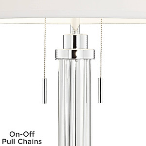 Possini Euro Design Cadence Modern Art Deco Style Column Table Lamp 30" Tall Chrome Silver Linear Clear Glass Rod White Drum Shade Decor for Living Room Bedroom House Bedside Nightstand Home Office